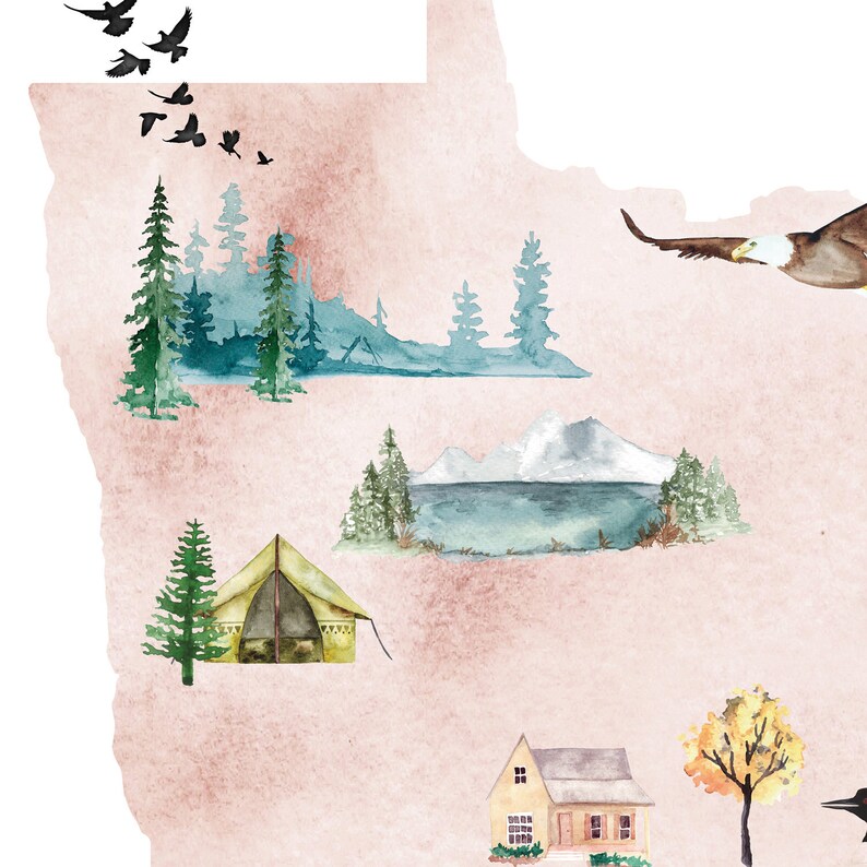 Minnesota Illustrated State Map Wall Art Print Nursery - Etsy