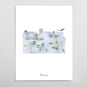 Kansas Illustrated State Map, Wall Art Print, Nursery Decor, Nursery ...