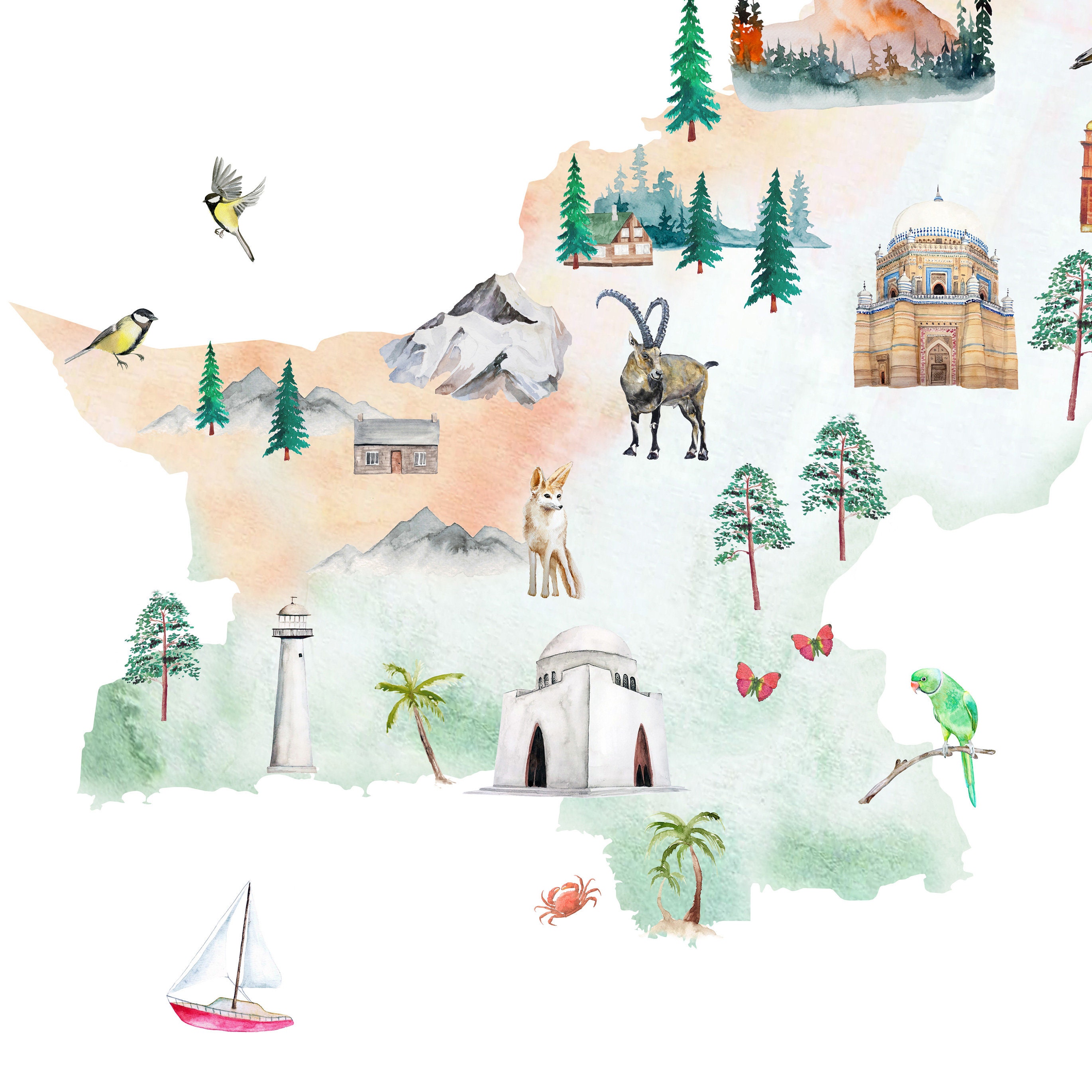 Pakistan Map Art Print Illustrated Country Map Poster | Etsy