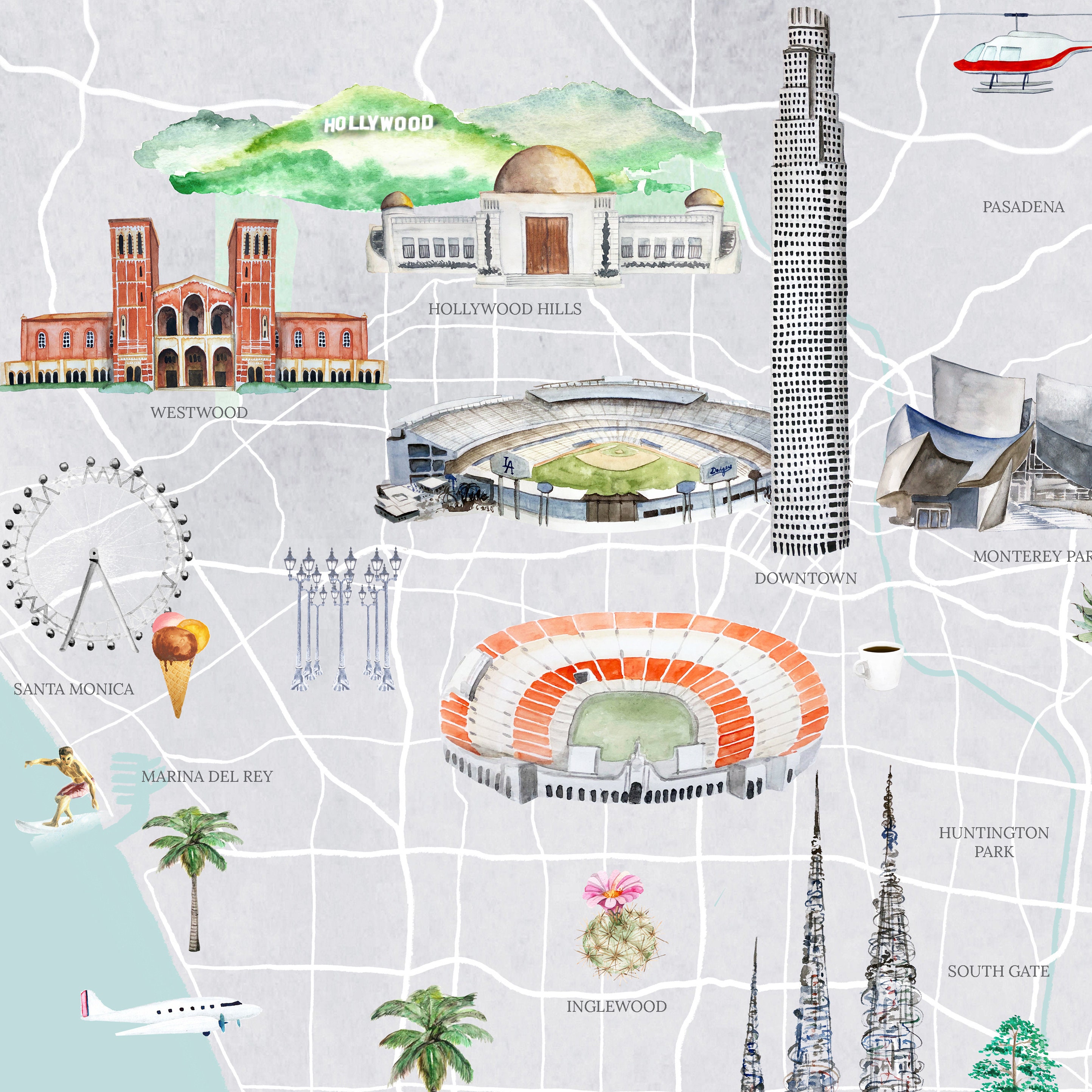 Los Angeles Map Printable City Map Wall Art Print Kids | Etsy