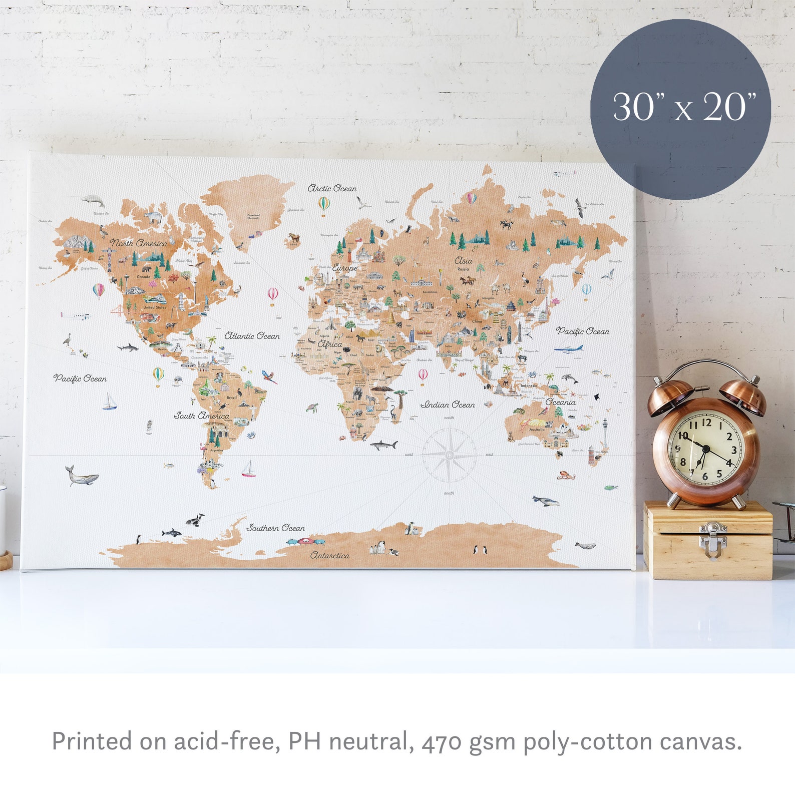Educational Canvas World Map Travel Wall Art Kids World - Etsy