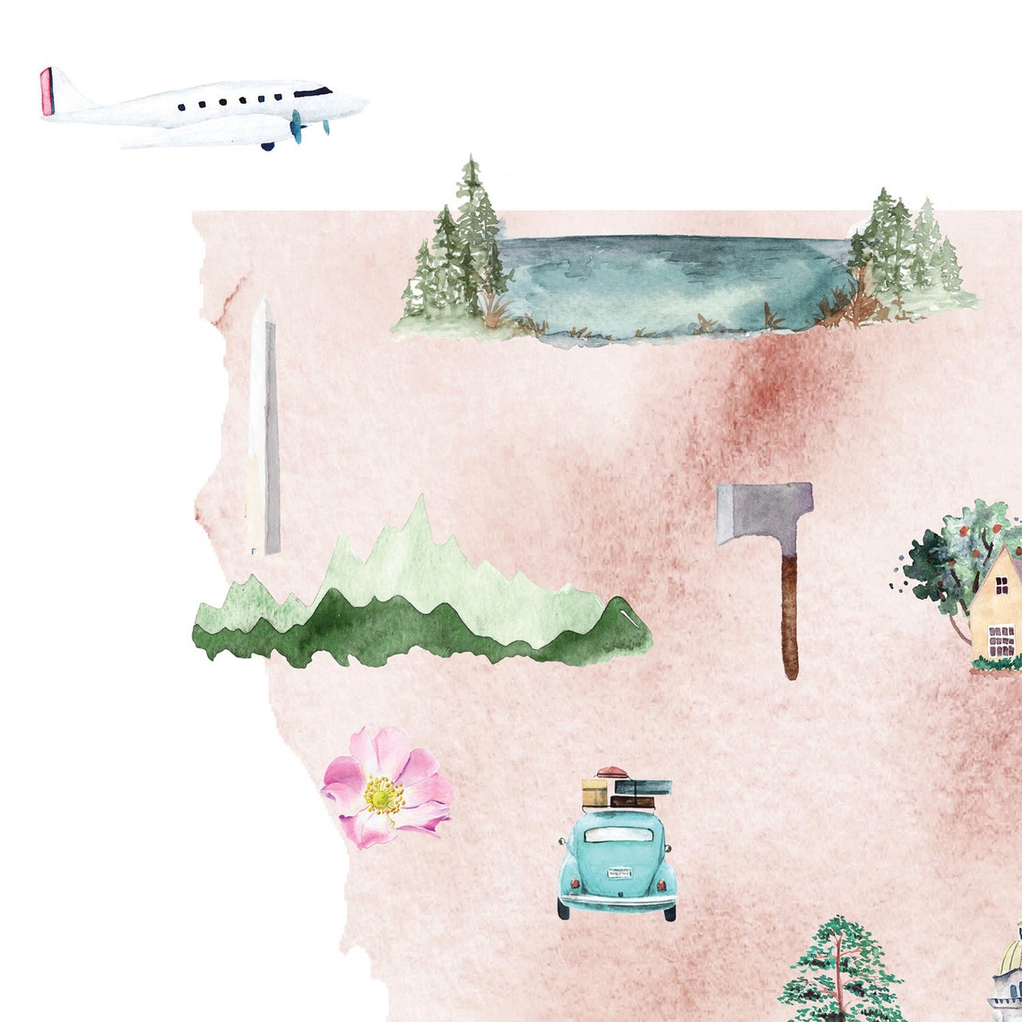 Iowa Printable State Map Illustrated Wall Art Print Nursery - Etsy