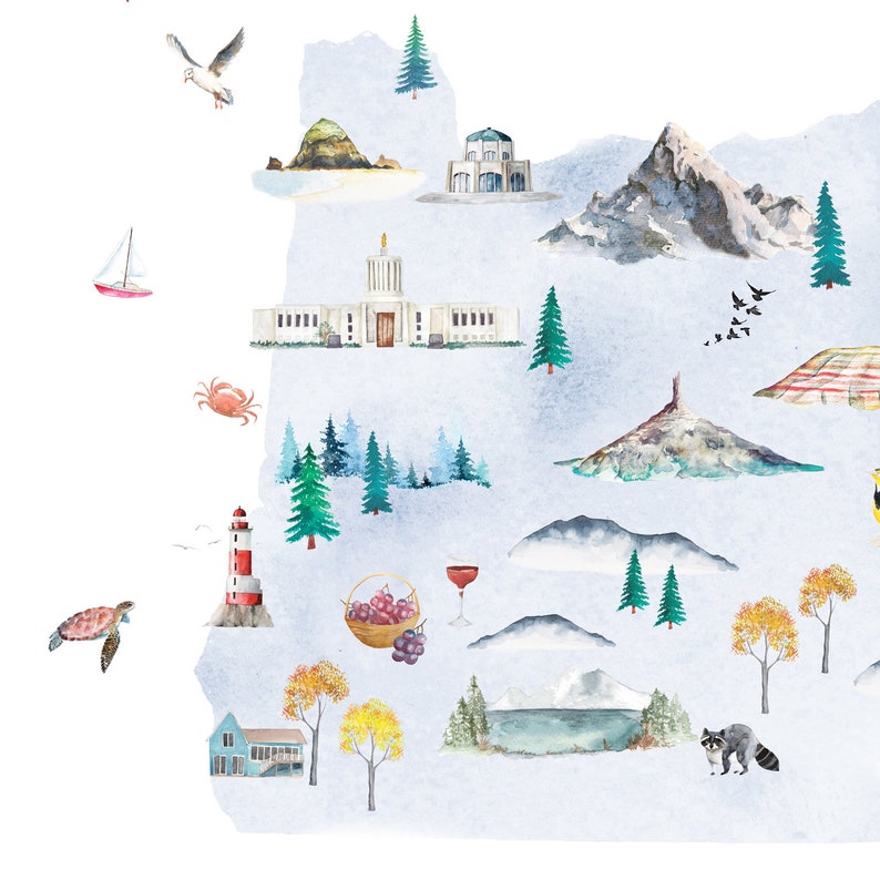 Oregon Printable State Map Illustrated Wall Art Print - Etsy