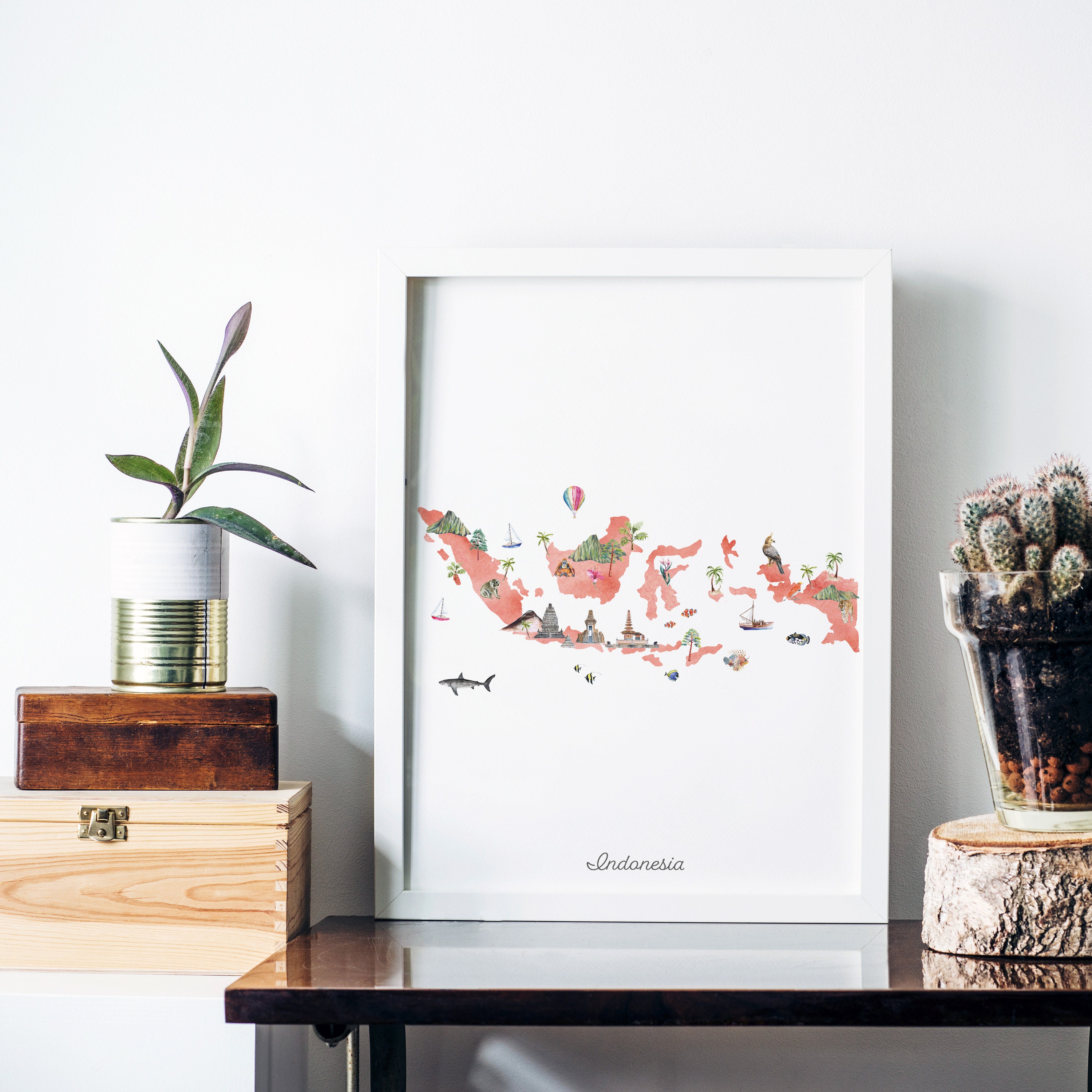 Indonesia Map Art Print: Watercolor Travel Poster, Kids Room Decor - Etsy