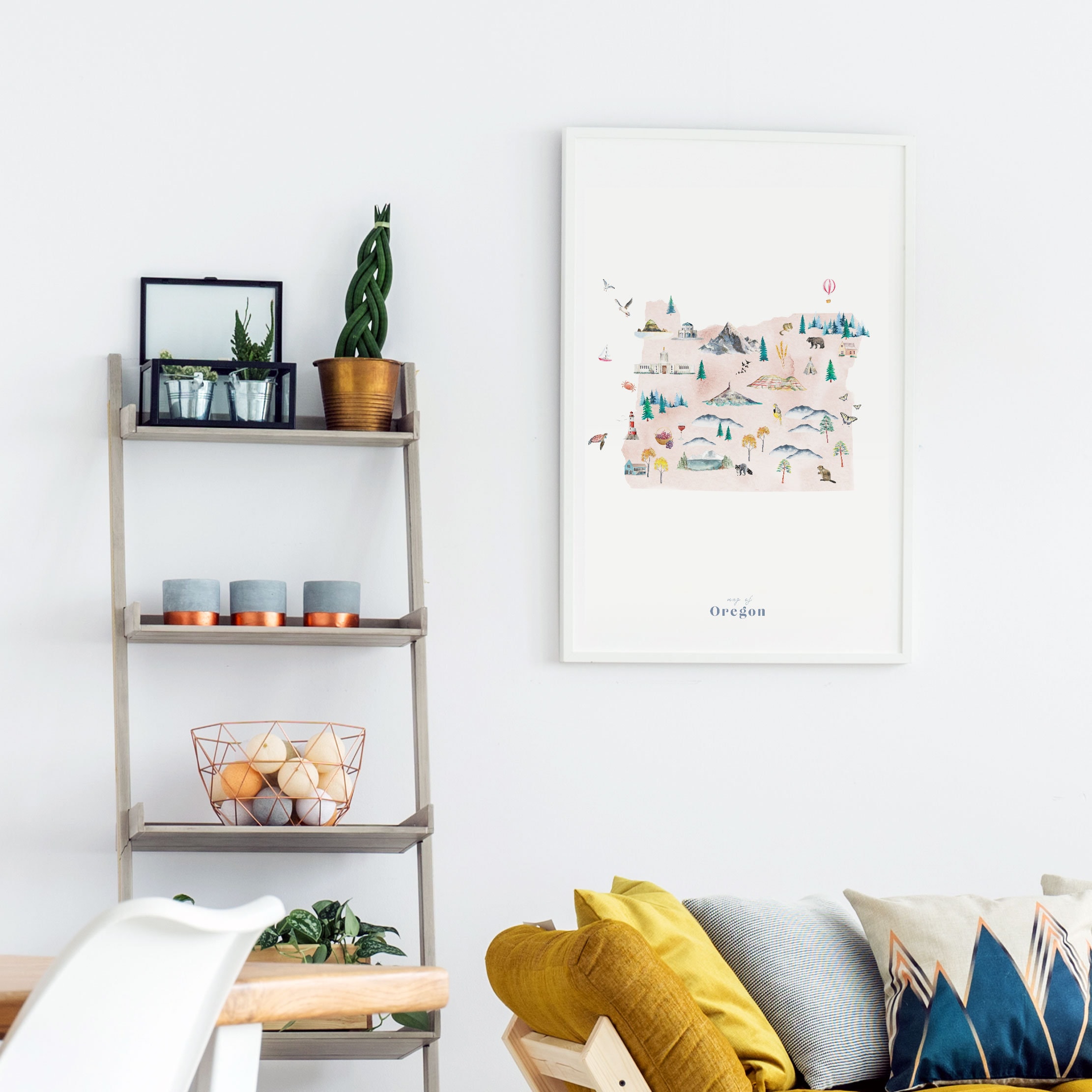 Oregon Illustrated State Map Wall Art Print Nursery Decor | Etsy