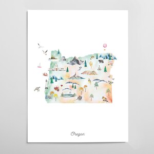 Oregon Illustrated State Map, Wall Art Print, Nursery Decor, Nursery ...