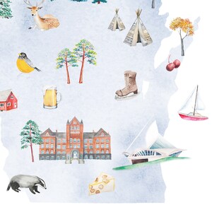 Wisconsin Printable State Map, Illustrated Wall Art Print, Nursery ...