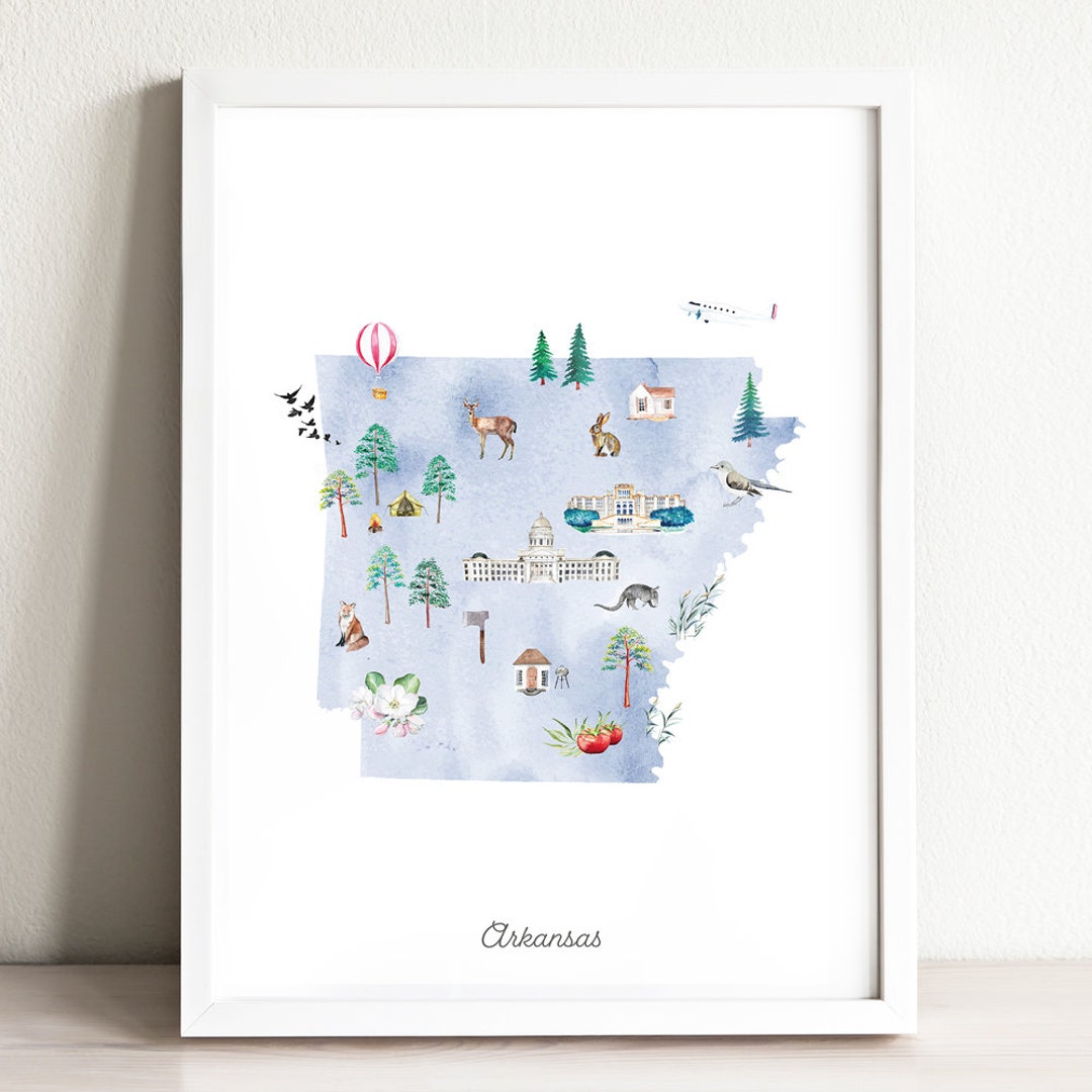 Nebraska Illustrated State Map, Wall Art Print, Nursery Decor, Nursery ...