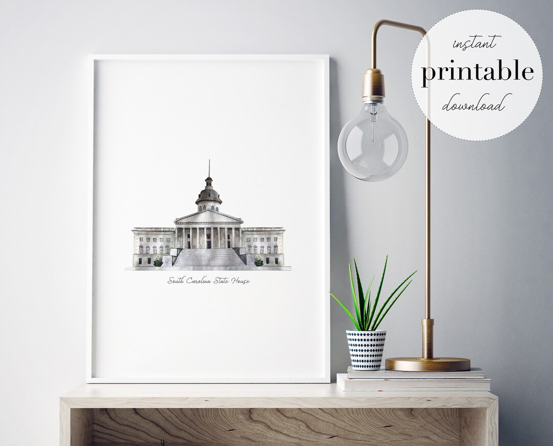 South Carolina State House Printable, Illustration, Wall Art Print ...