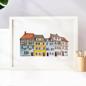 Colmar Streetscape Illustrated Art Print | Travel Art Print | France ...
