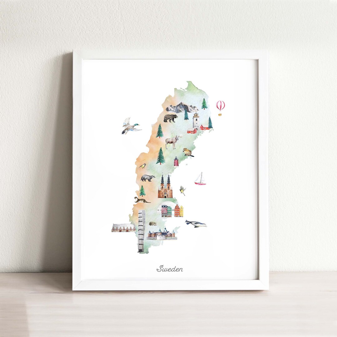 Sweden Map Art Print: Watercolor Travel Decor - Etsy