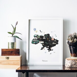 Ukraine Map Illustrated Art Print | Home Decor Travel Poster | Nursery ...