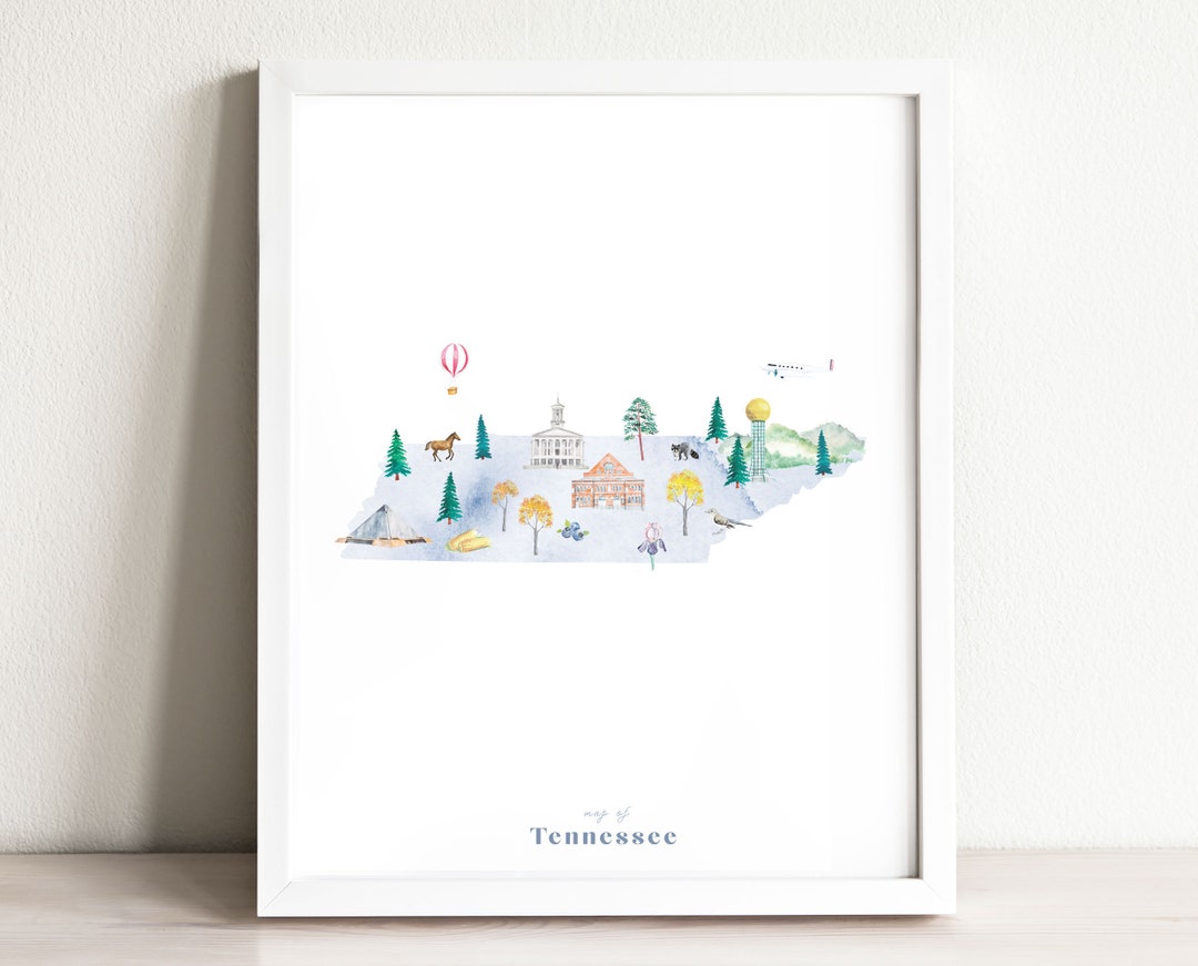 Tennessee Illustrated State Map Map Poster Travel Nursery - Etsy
