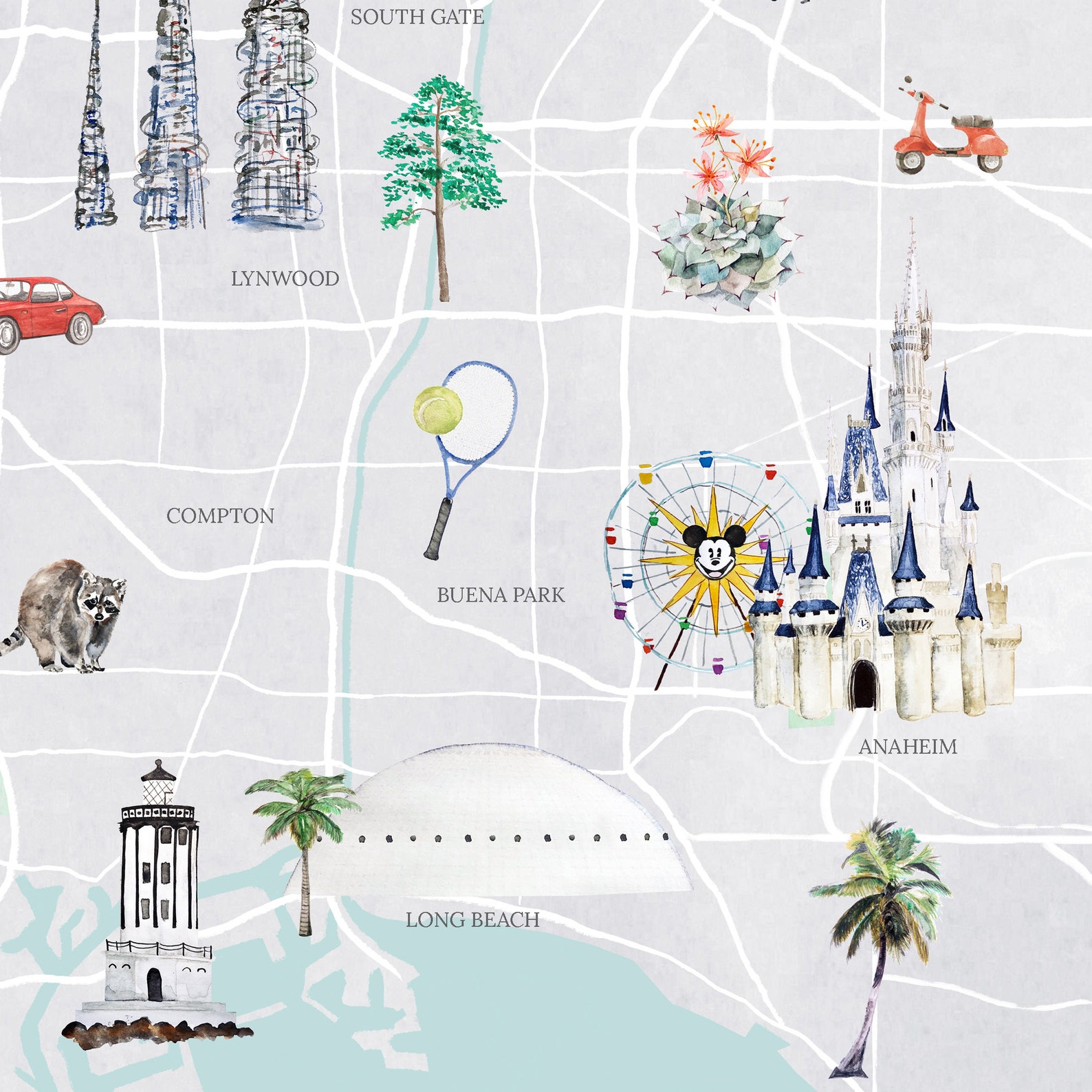 Los Angeles Map Printable City Map Wall Art Print Kids | Etsy