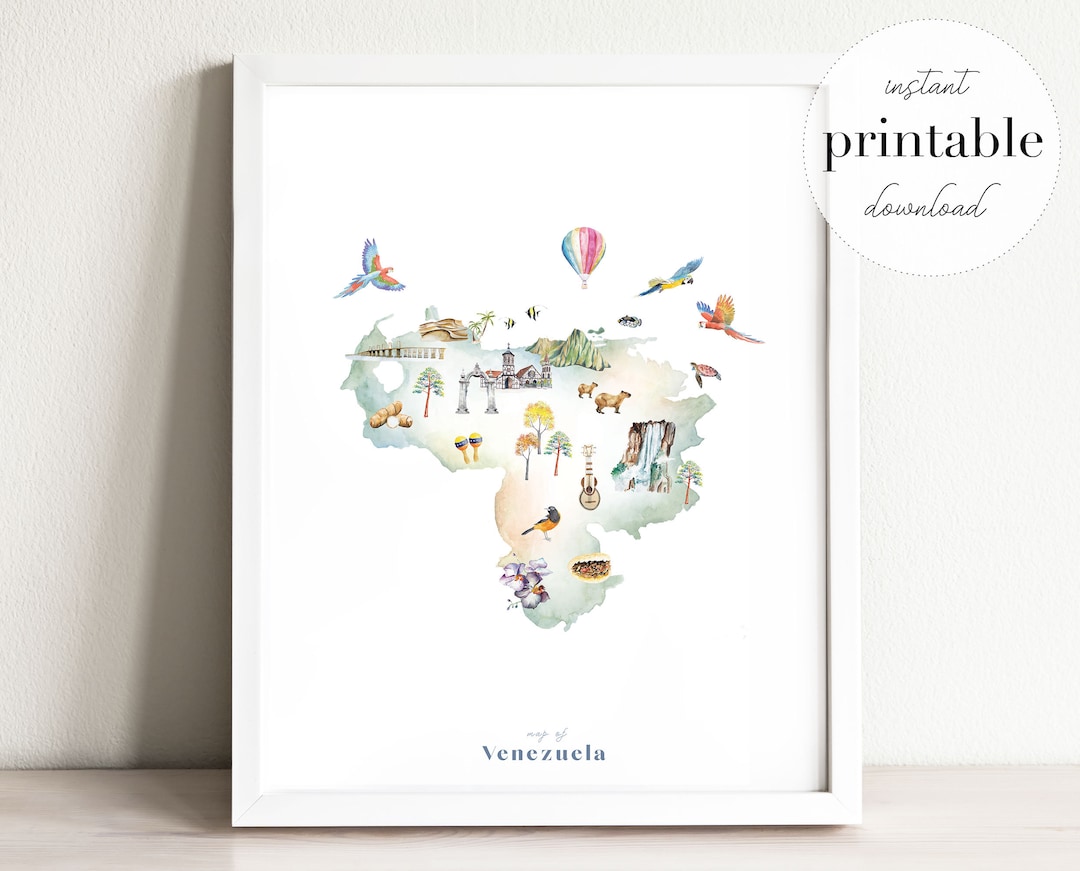Venezuela Illustrated Map Printable Wall Art Print Nursery - Etsy