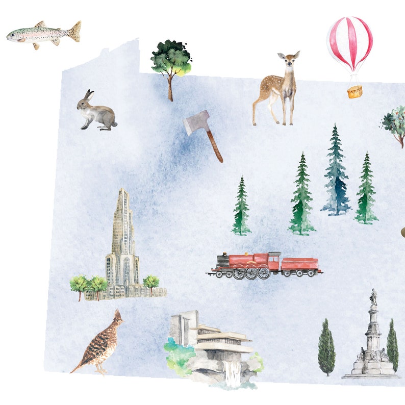 Pennsylvania Illustrated Watercolor State Map Art Print Map | Etsy