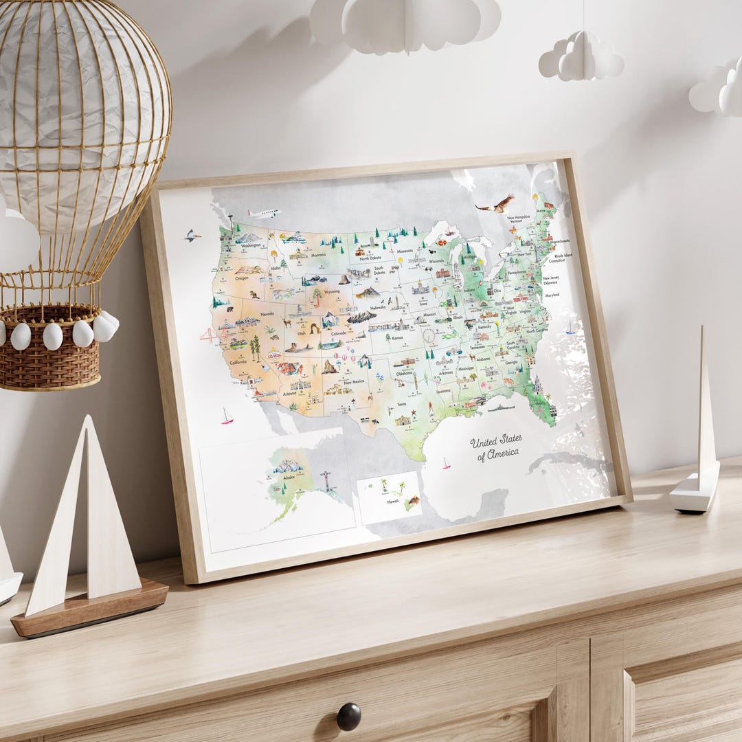 United States Map, Wall Art, Nursery Decor, Wedding Gift, Usa Map ...