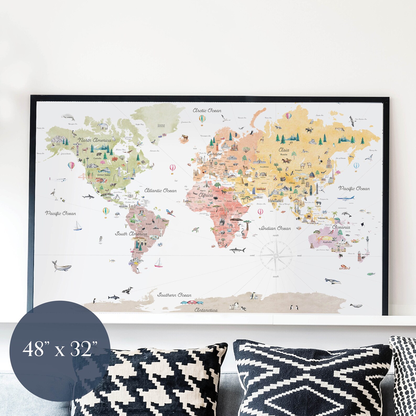 Earth Tones Educational World Map Boho Kids Wall Art Kids - Etsy