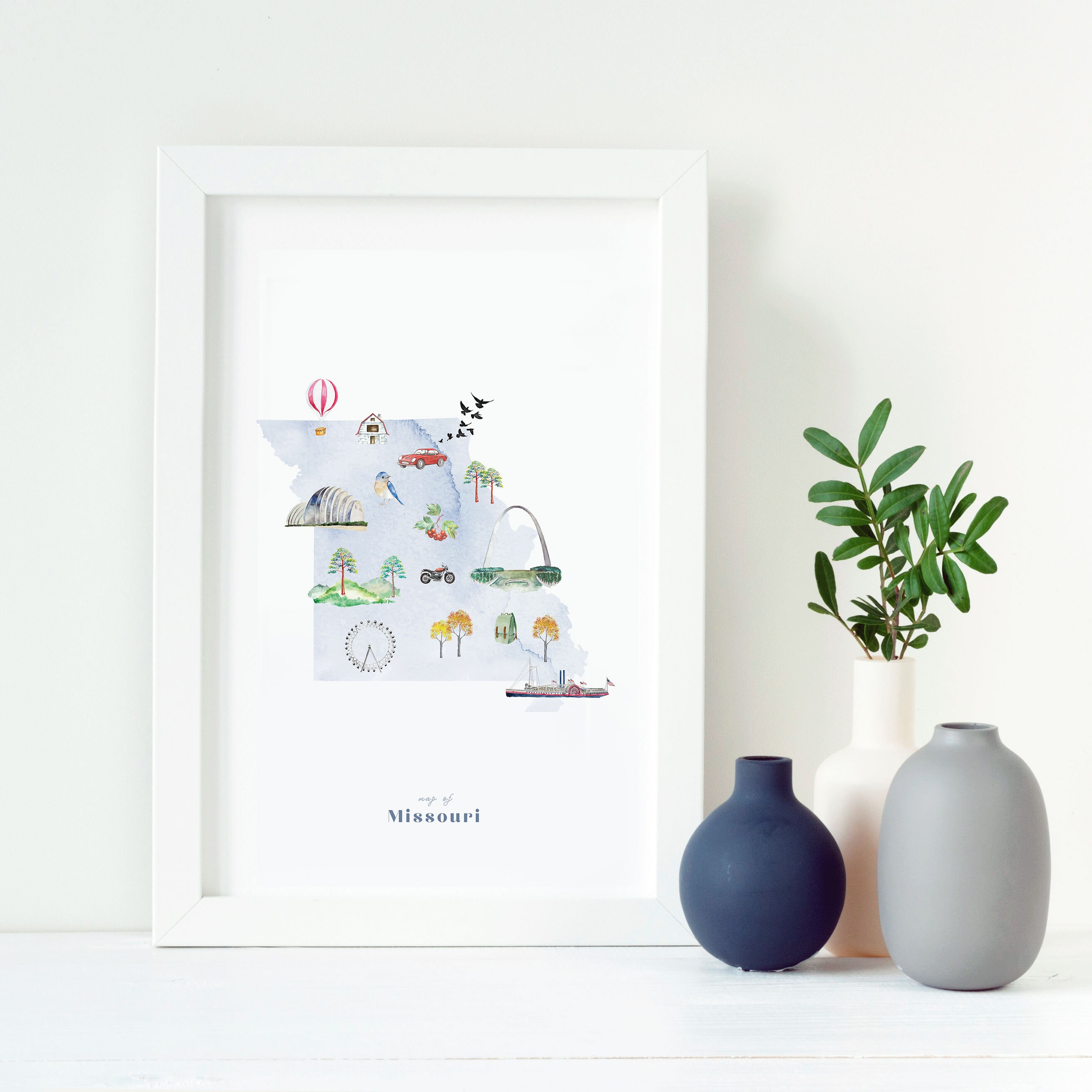 Missouri Illustrated State Map Wall Art Print Nursery Decor | Etsy