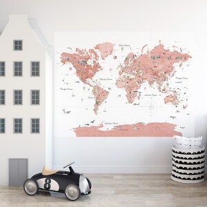 Pink Educational World Map Printable | Nursery Decor World Map ...