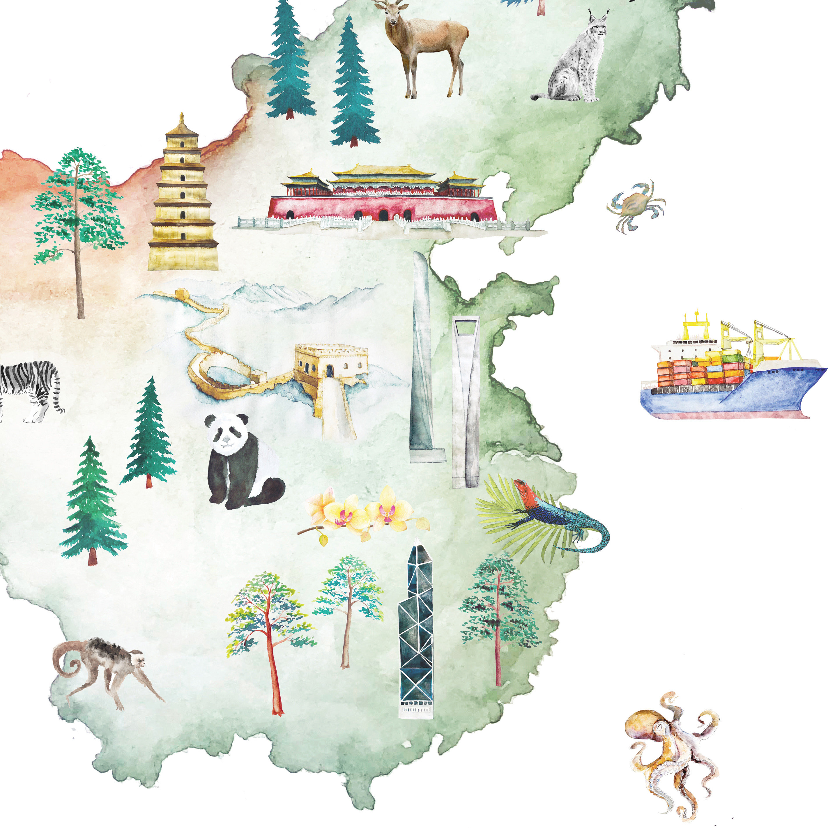 China Illustrated Map Printable wall art print nursery | Etsy