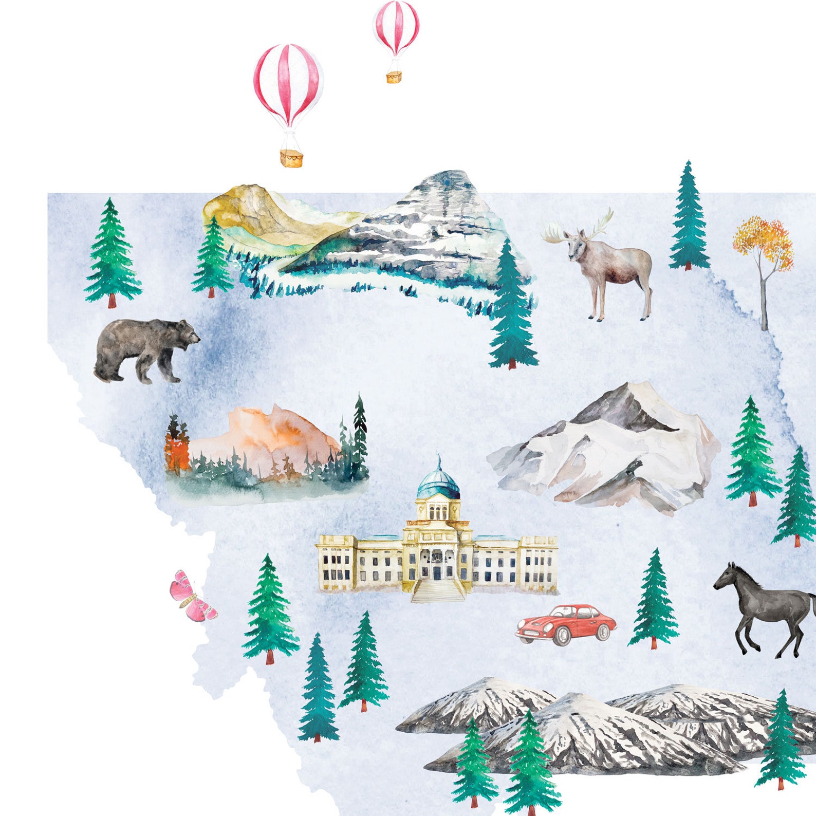 Montana Printable State Map illustrated wall art print | Etsy