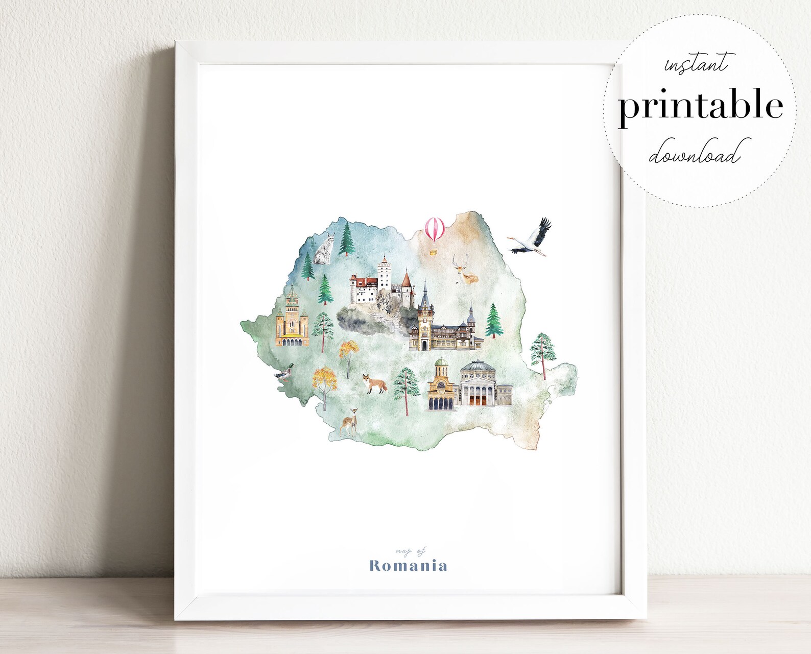 Romania Illustrated Map Printable Wall Art Print Nursery | Etsy