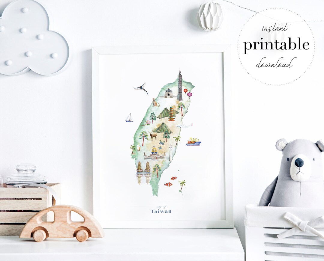 Taiwan Illustrated Map Printable Wall Art Print Nursery - Etsy