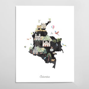 Colombia Map Art Print Illustrated Watercolor Decor Country - Etsy UK