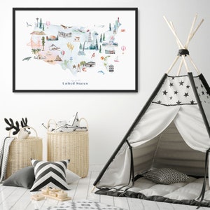 United States Illustrated Map Printable Wall Art Print | Etsy