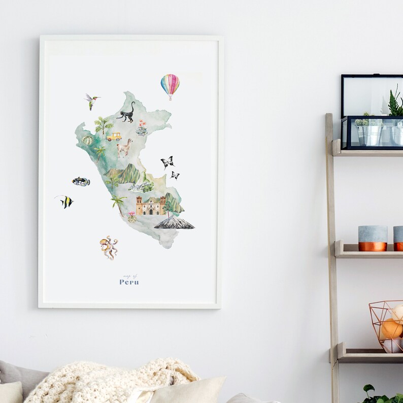 Peru Illustrated Map Printable wall art print nursery decor | Etsy