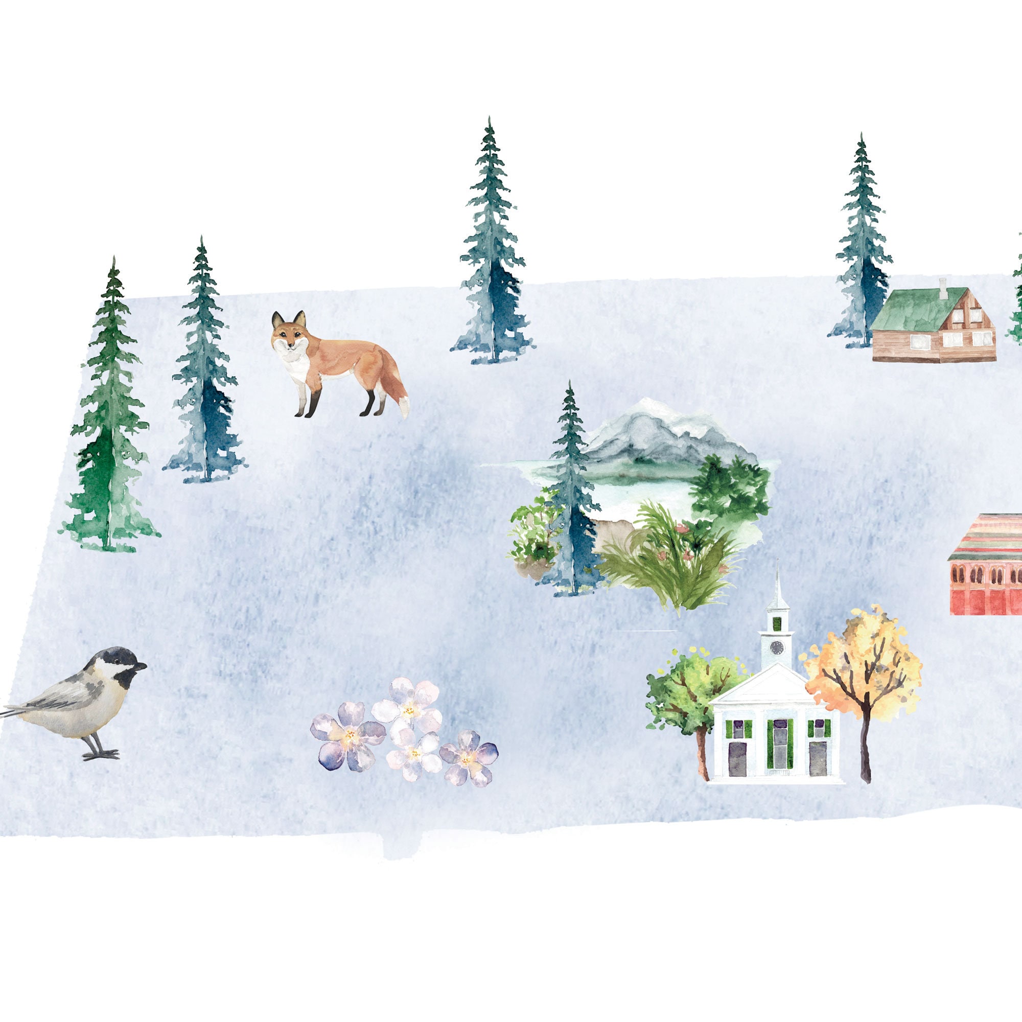 Massachusetts Illustrated State Map wall art print nursery | Etsy