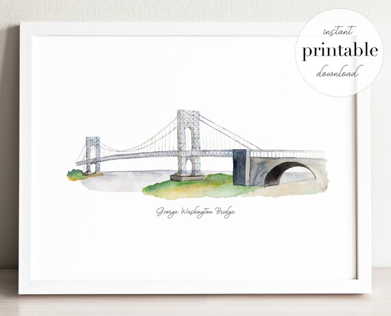 George Washington Bridge Printable Illustration Wall Art - Etsy