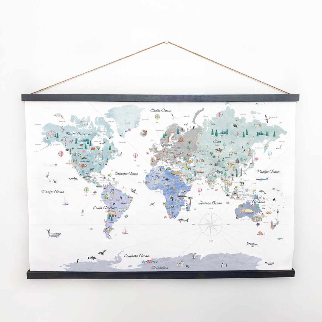 Educational World Map Print With Countries, Borders, and Landmarks ...