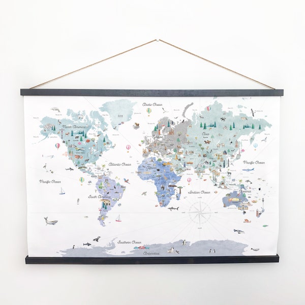 Nursery World Map Wall Hanging - Etsy