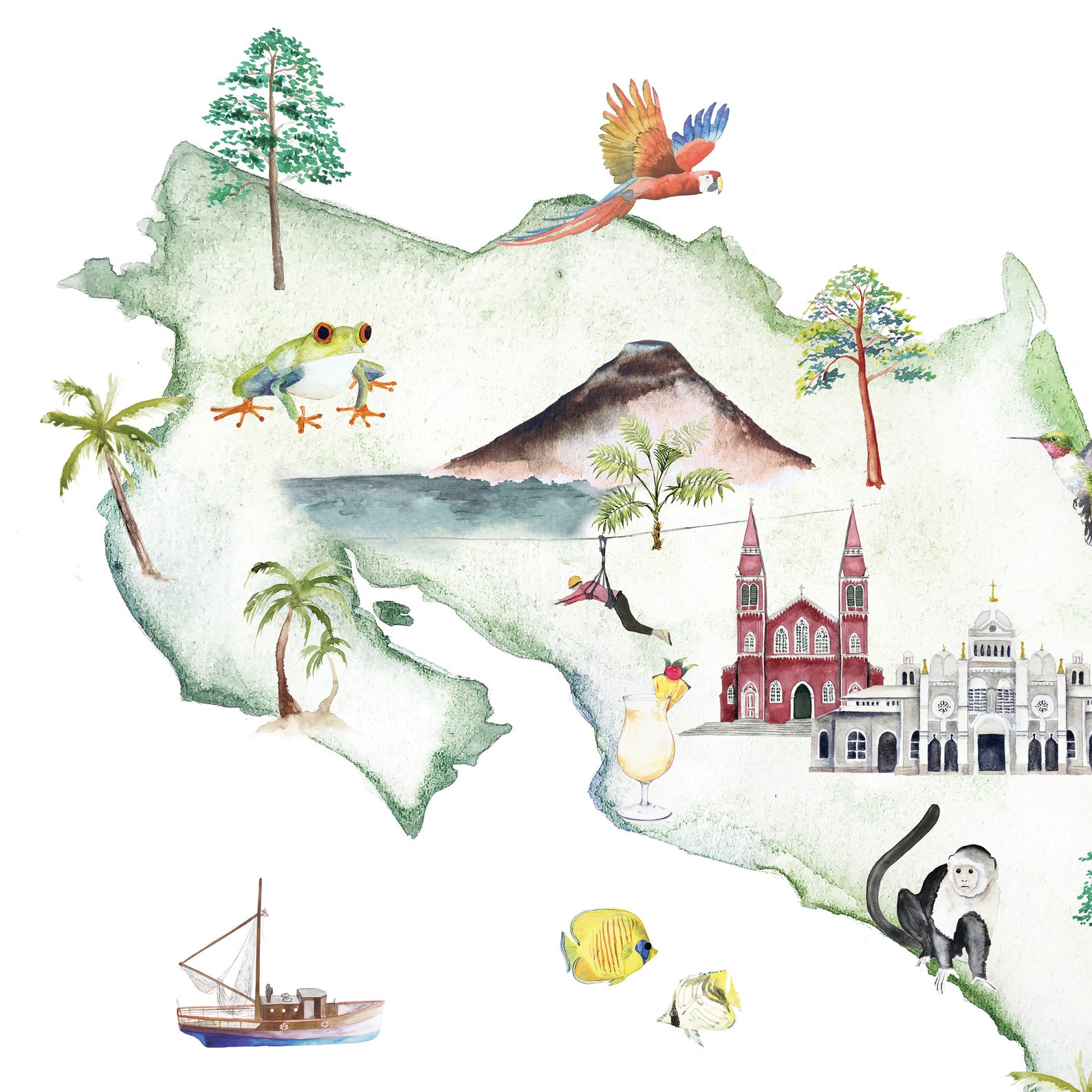 Costa Rica Map Art Print Wall Art Nursery Decor Nursery | Etsy