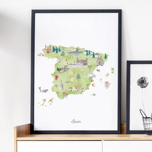 Spain Illustrated Map Art Print, Watercolor Nursery Decor, Country Map ...