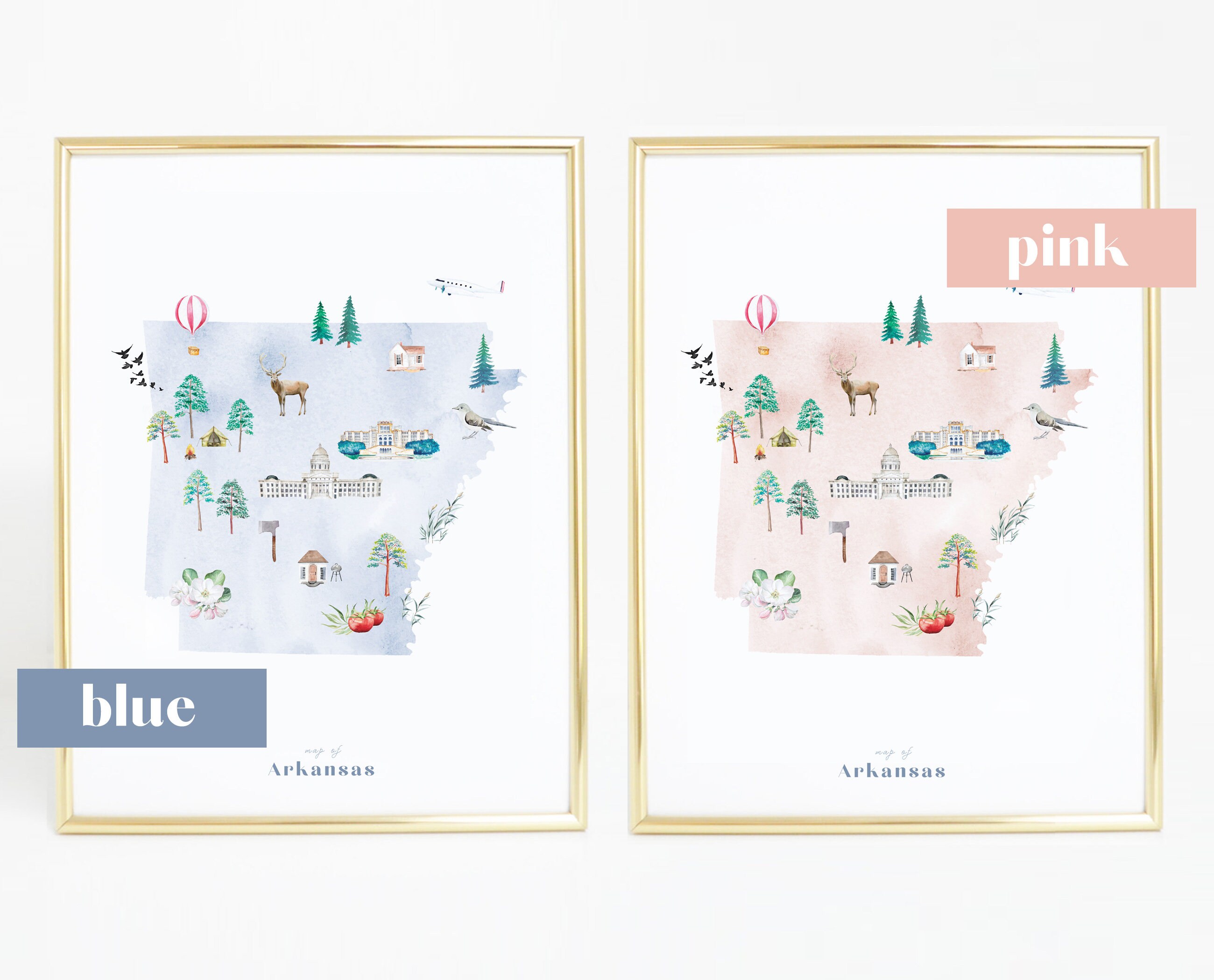 Arkansas Printable State Map Illustrated Wall Art Print | Etsy