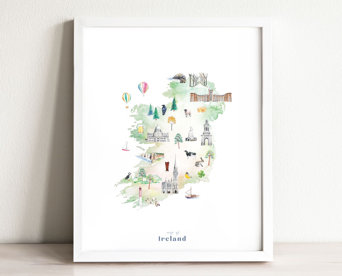 Ireland Map Art Print Illustrated Nursery Decor Country Map - Etsy