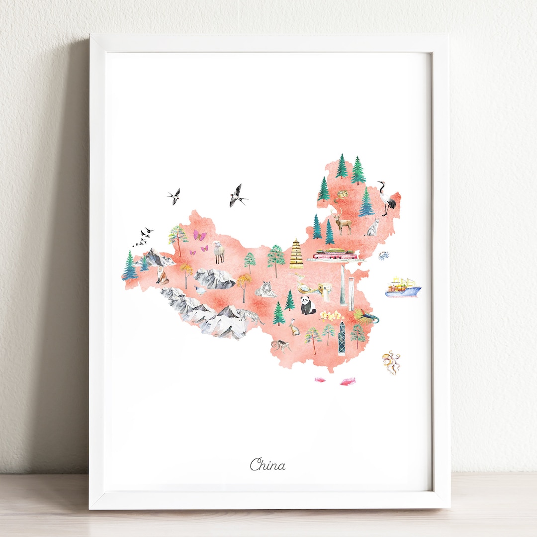 China Map Art Print Illustrated, Wall Decor, Nursery Decor, World Map ...