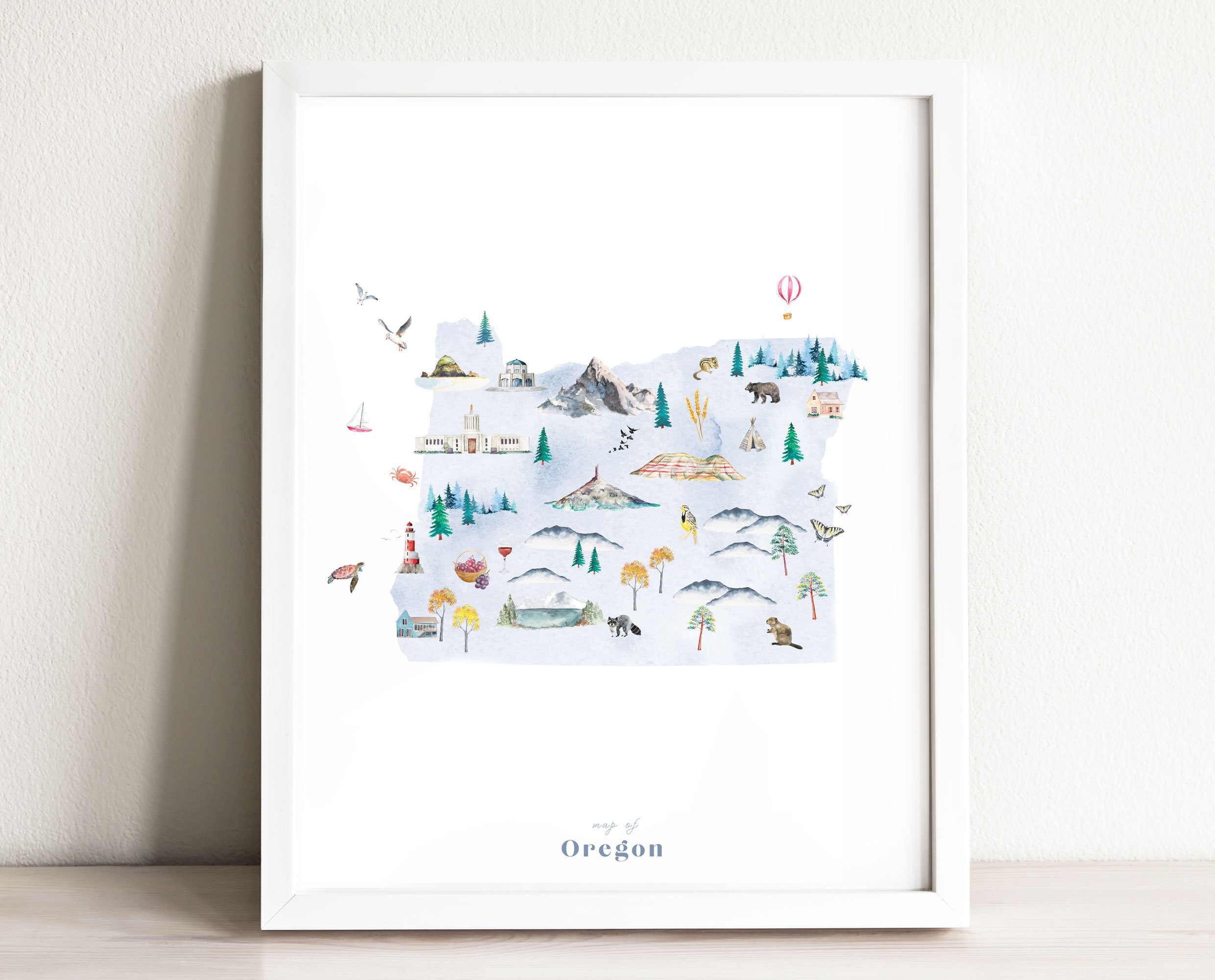 Oregon Illustrated State Map Wall Art Print Nursery Decor | Etsy