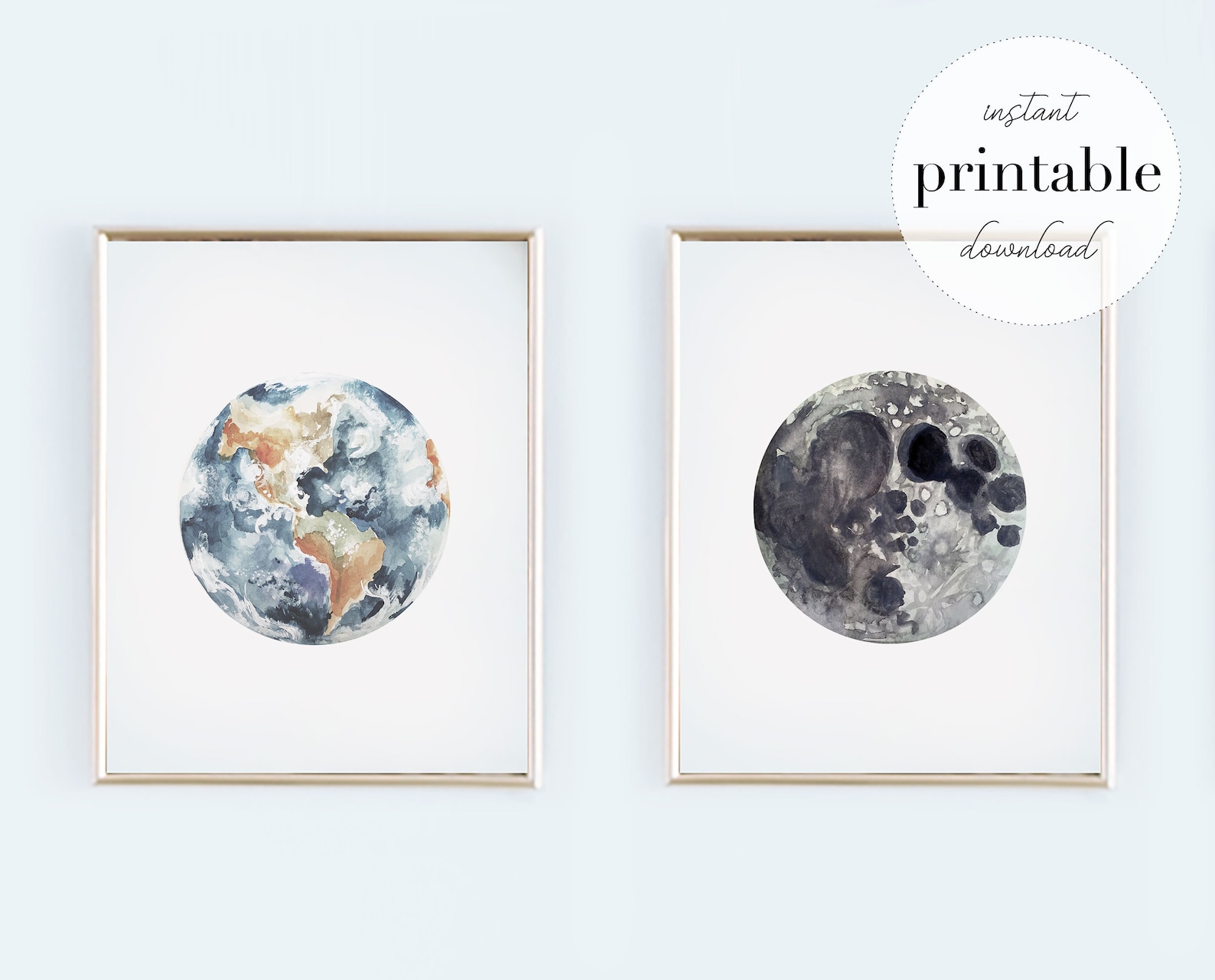 Earth Moon Printables Nursery Art Space Art Wall Decor - Etsy