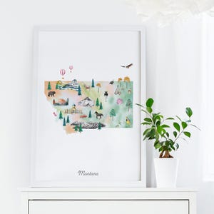 Montana Illustrated State Map, Wall Art Print, Nursery Decor, Nursery ...