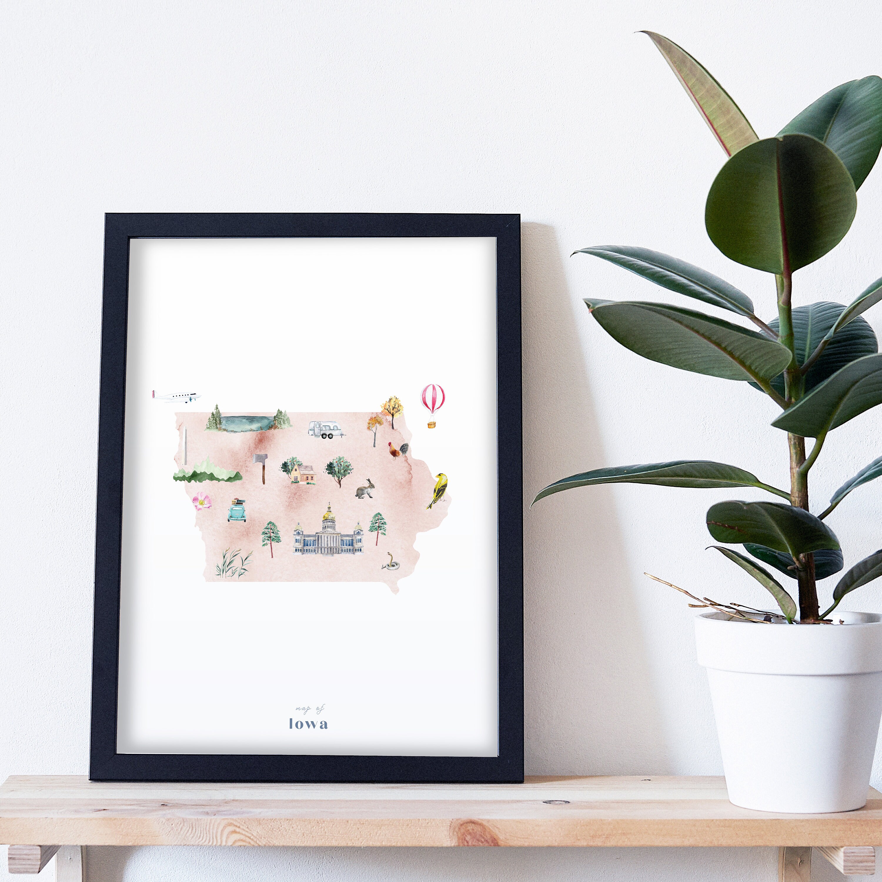 Iowa Printable State Map illustrated wall art print nursery | Etsy