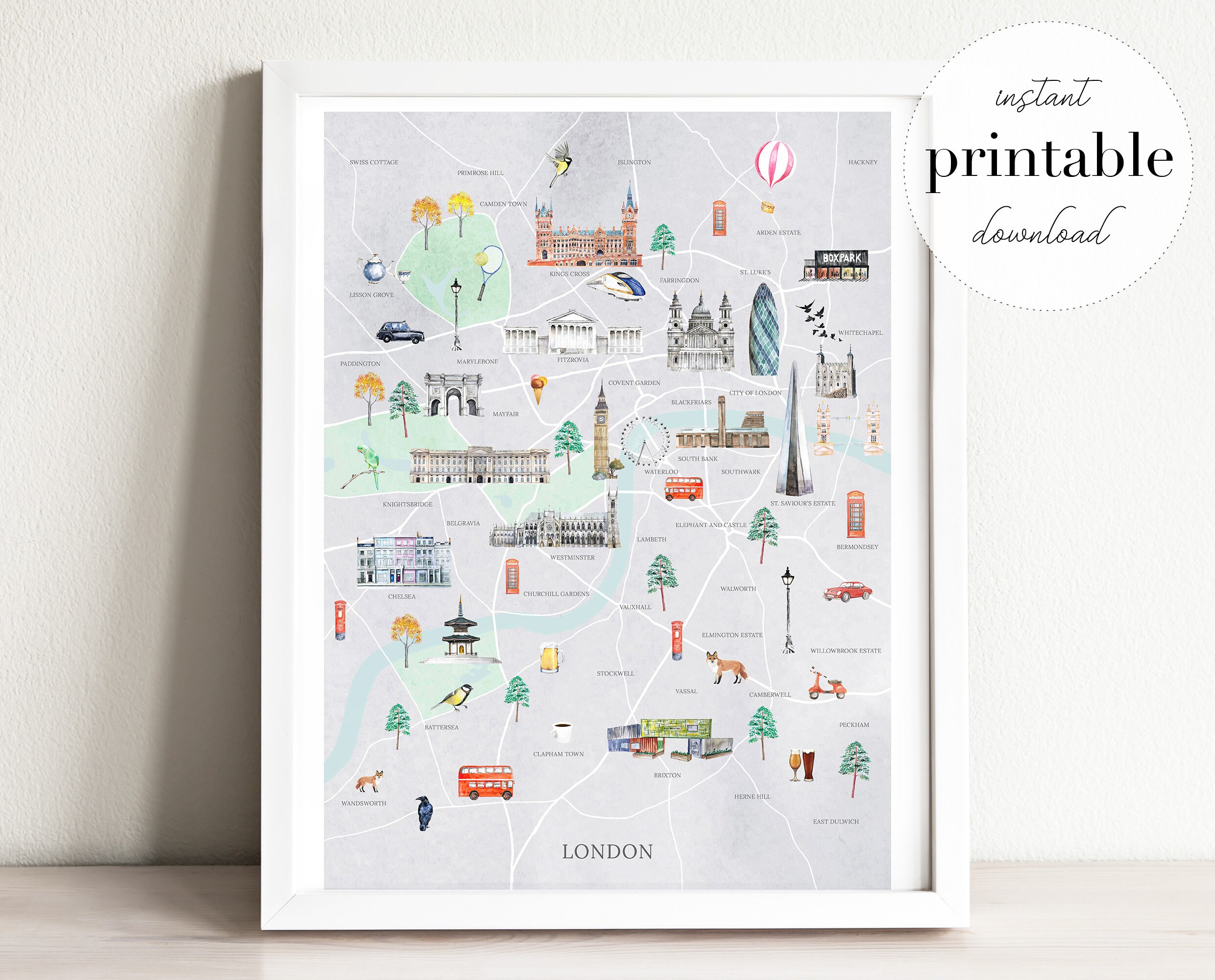 London City Map Printable City Map Wall Art Print Kids | Etsy