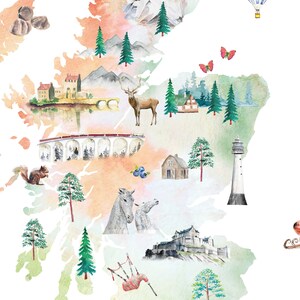 Scotland Illustrated Map Art Print | Scotland Travel Decor Print ...