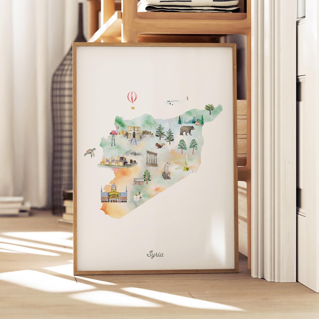 Syria Map Art Print: Illustrated Watercolor Travel Decor - Etsy