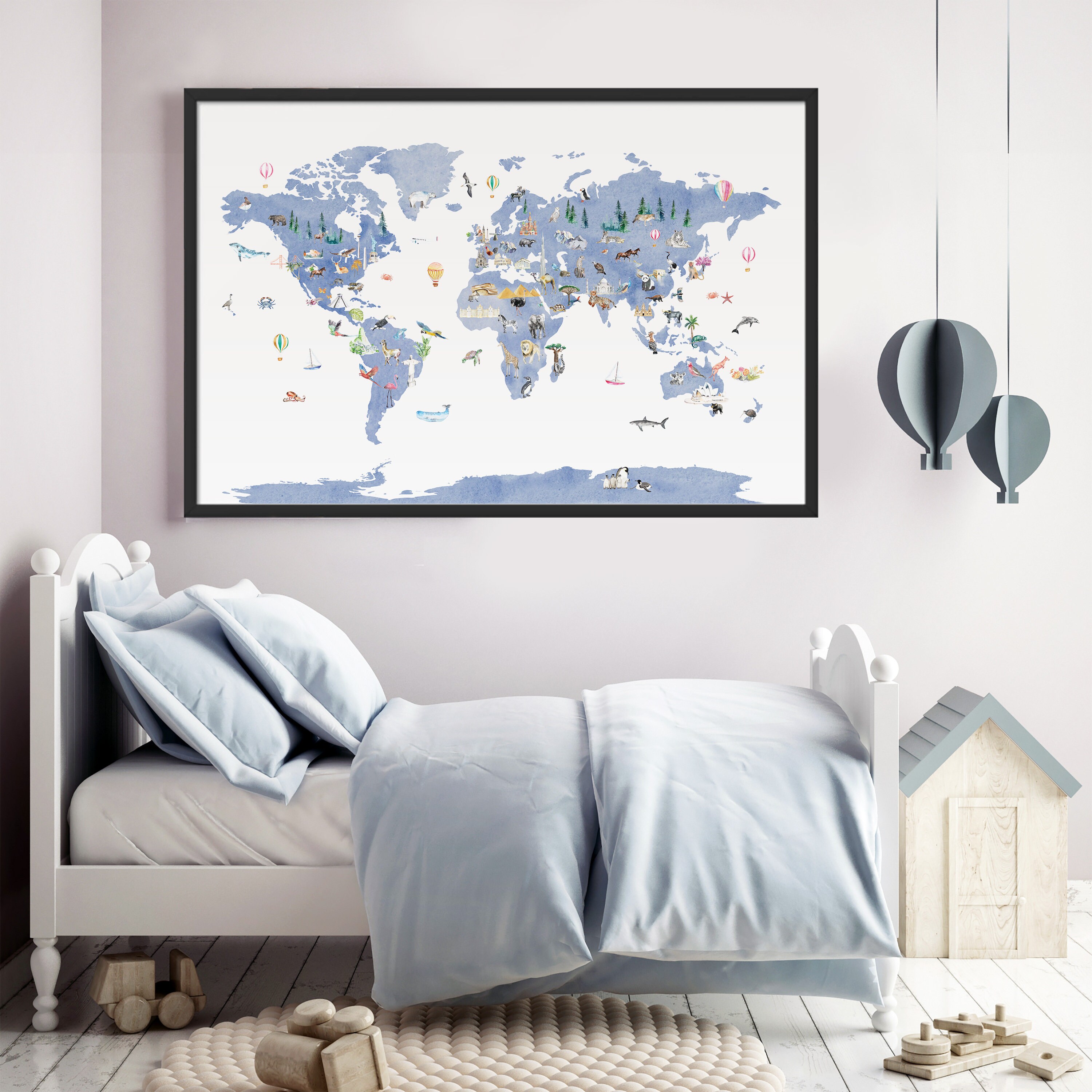 Illustrated World Map Kids Room World Map Personalized - Etsy UK