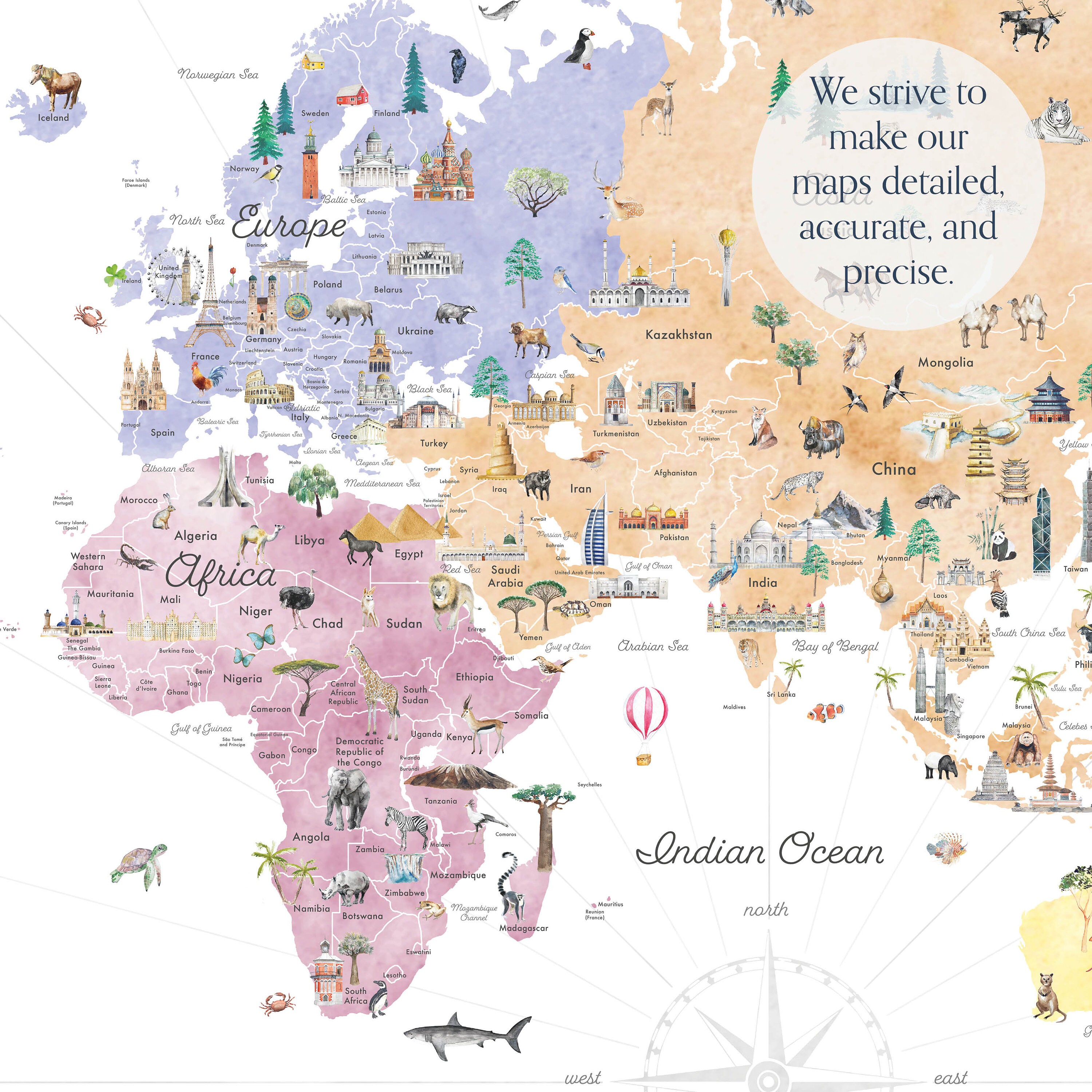 Pastels Educational World Map Printable Kids World Map - Etsy Australia