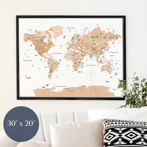 Tan Educational World Map World Map Kids Wall Art Nursery Decor Print ...